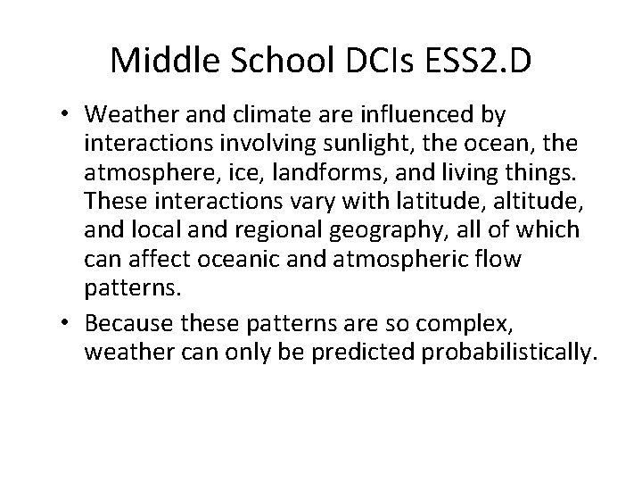Selected Examples of Weather and Climate NGSS NESTA