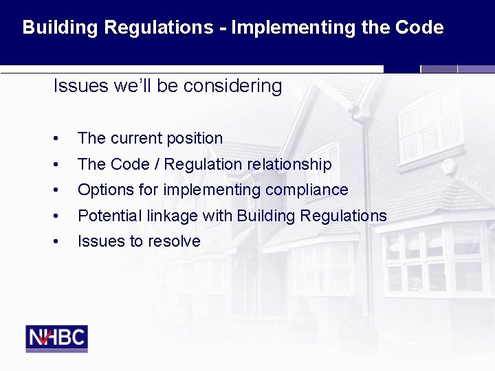 Building Regulations Implementing the Code Neil Cooper NHBC