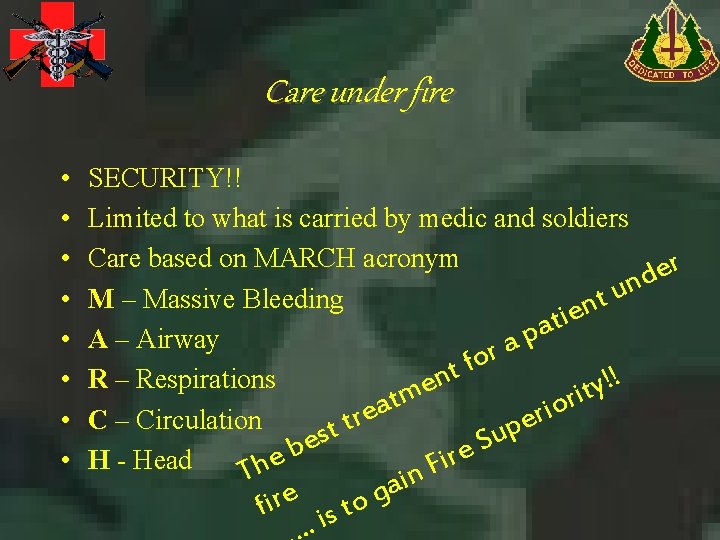 Operational medicine overview Tactical Combat Casualty Care SSG