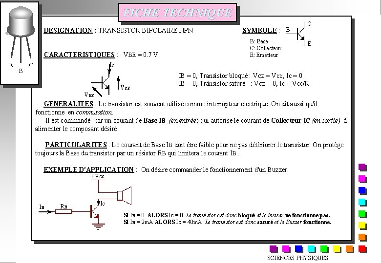 FICHE TECHNIQUE DESIGNATION RESISTANCE SYMBOLE CARACTERISTIQUES COULEUR Sa