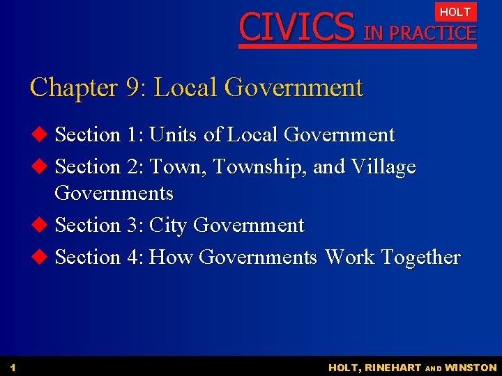 CIVICS IN PRACTICE HOLT Chapter 9 Local Government