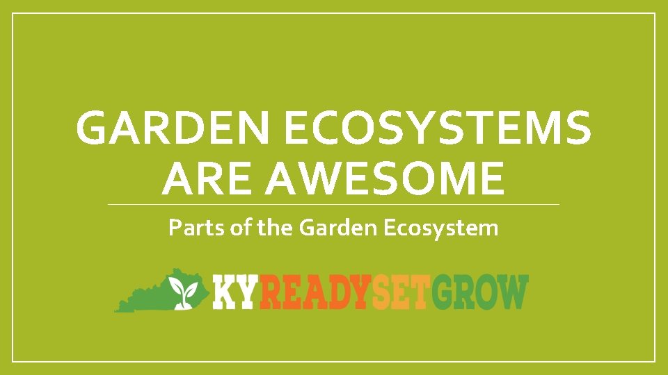GARDEN ECOSYSTEMS ARE AWESOME Parts of the Garden