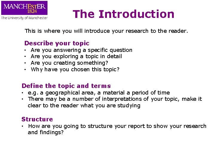 Extended Project Writing up your research Aims of