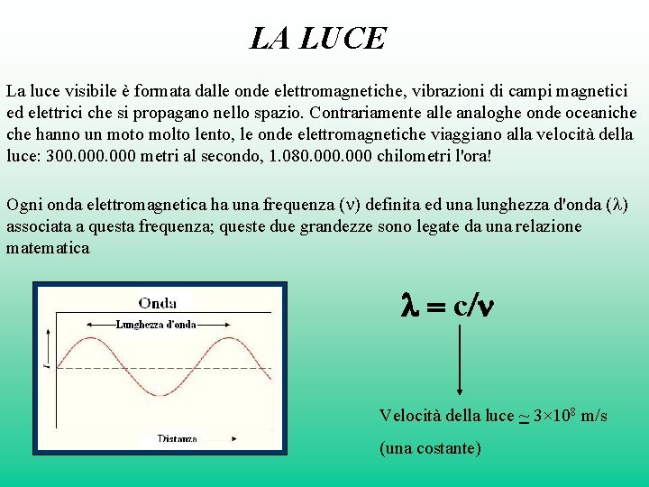 LINTERAZIONE LUCEMATERIA LA LUCE La luce visibile formata
