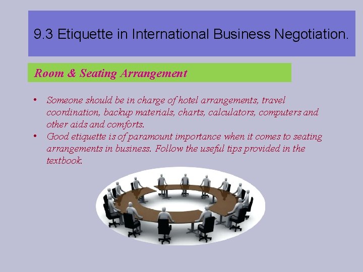 Chapter 9 Etiquette of International Business Negotiation Learning
