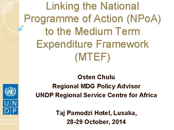 Linking the National Programme of Action NPo A