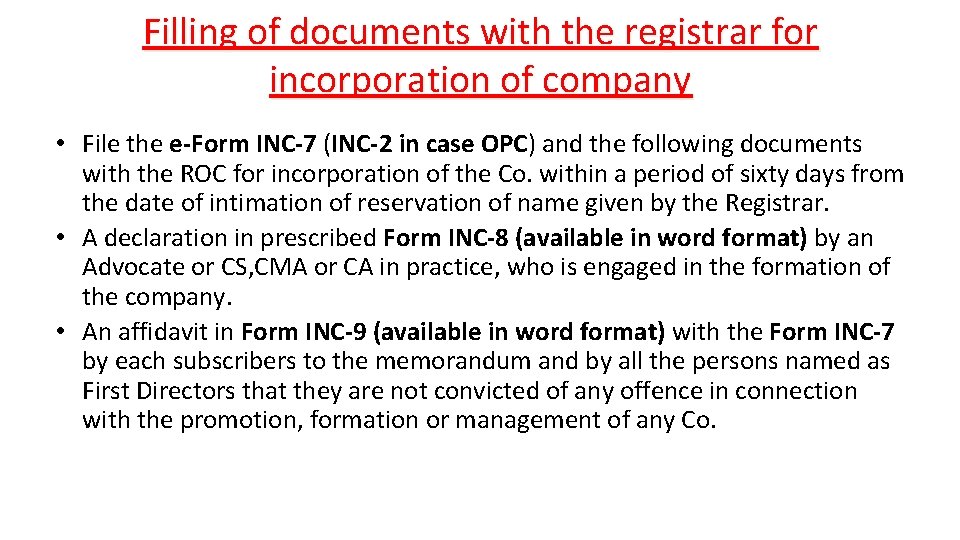 INCORPORATION OF A COMPANY STEP BY STEP PROCEDURE