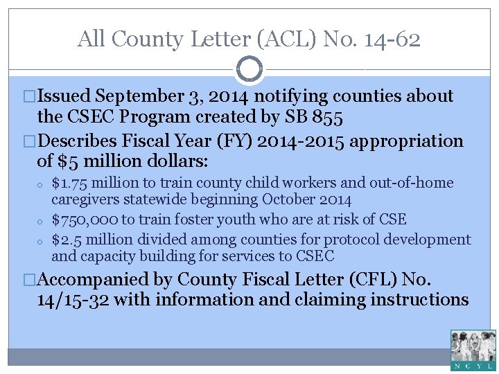 Commercial Sexual Exploitation of Children CSEC Program NATIONAL