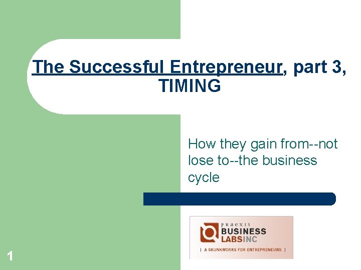 The Successful Entrepreneur part 3 TIMING How they