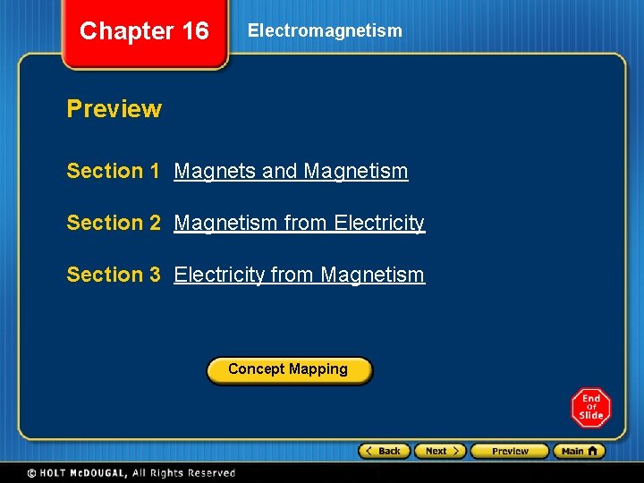 Chapter 16 Electromagnetism Preview Section 1 Magnets and