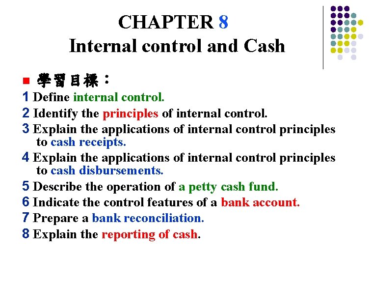 CHAPTER 8 Internal control and Cash n 1
