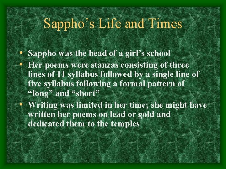 Sappho Women in Education History EDCI 658 Fall