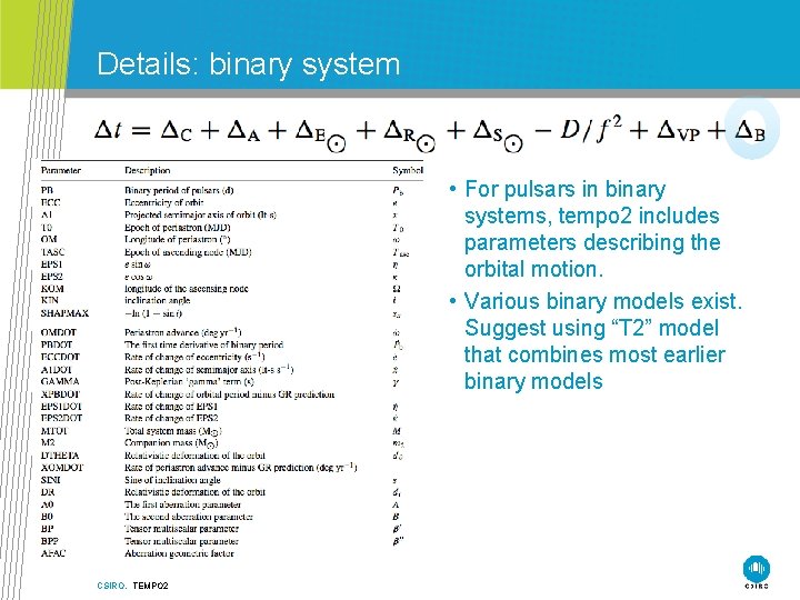 TEMPO 2 tutorial George Hobbs Research Scientist CSIRO