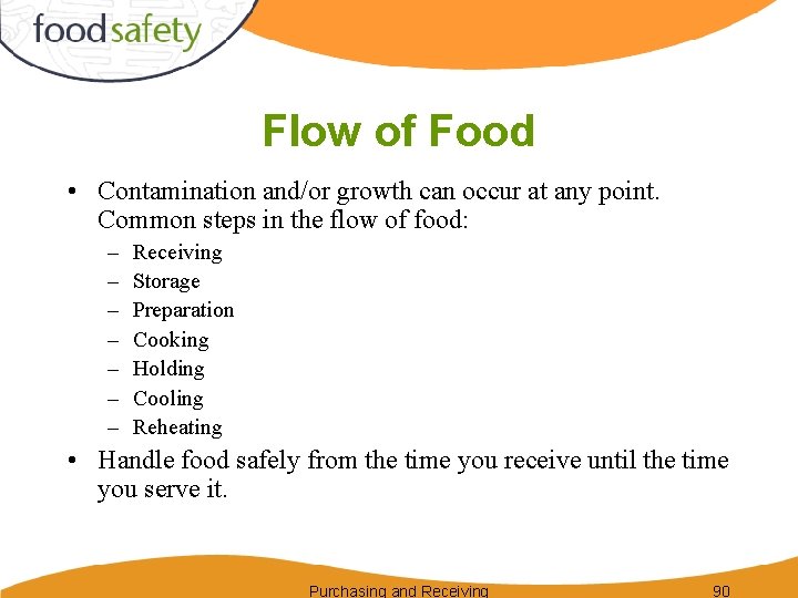 Purchasing and Receiving Flow of Food Contamination andor