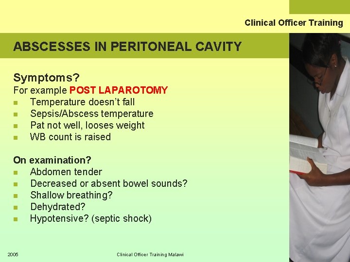Clinical Officer Training MALAWI SURGERY OF SEPSIS King