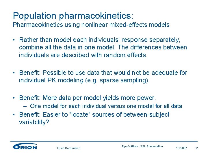 A case example Building a population pharmacokinetic model