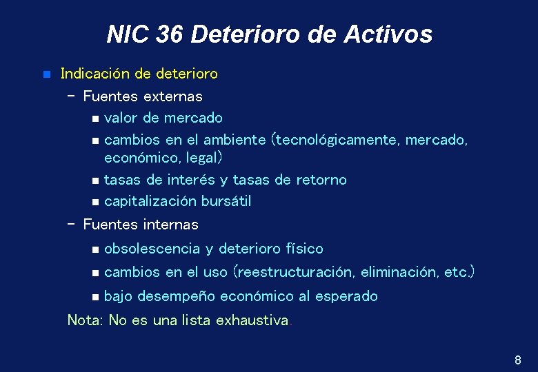 NIC 36 Deterioro de Activos y la Identificacin