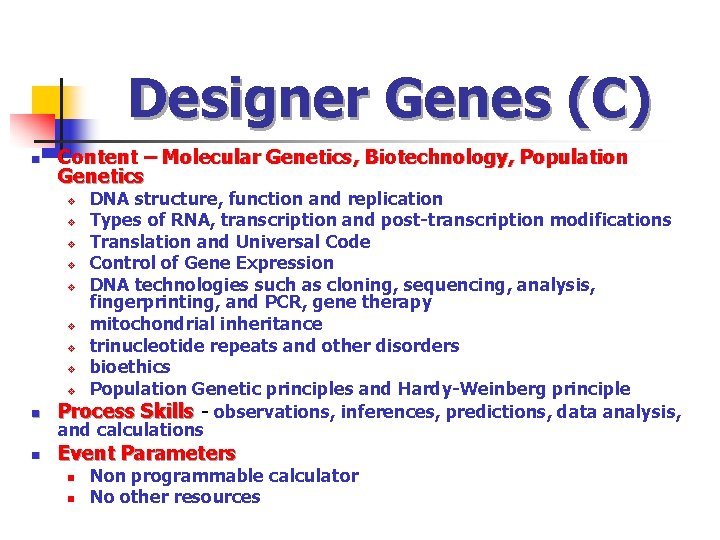 Designer Genes C2007 KAREN LANCOUR National Bio Rules