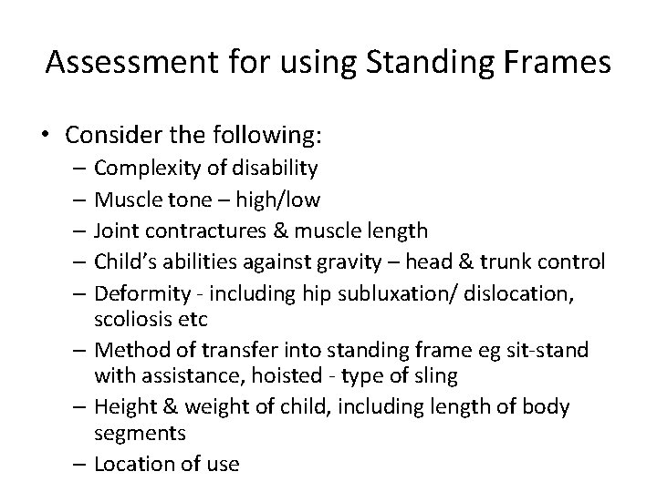 Joint Protocol Training Module A Standing Frames Mobility