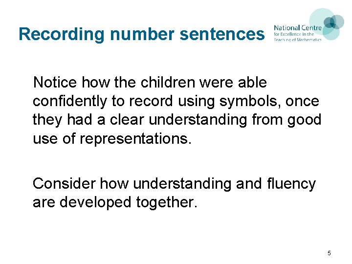 Progression in learning Number Facts Areas addressed Number