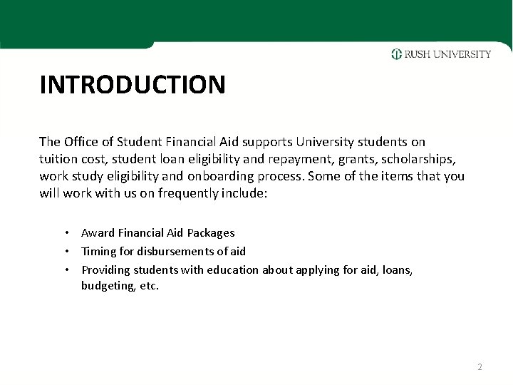Overview of Financial Aid Office of Student Financial