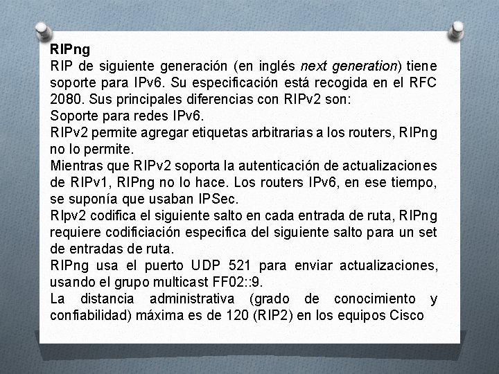 RIP Routing Information Protocol Protocolo de Informacin de