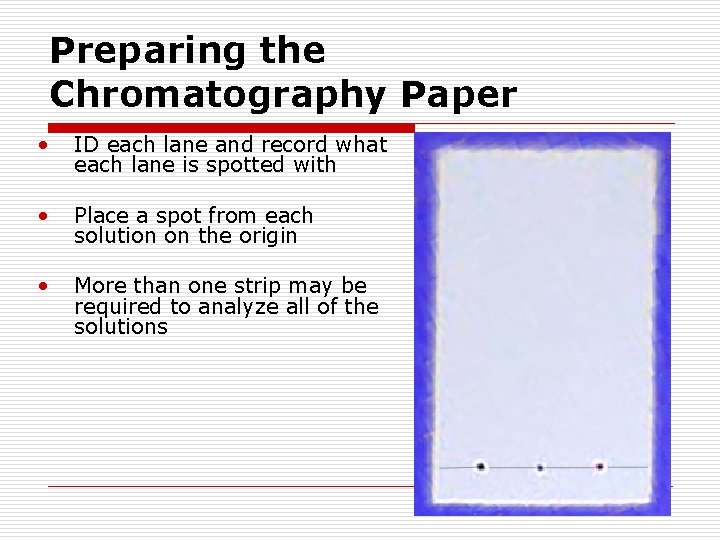 Paper Chromatography Identifying the components of a mixture