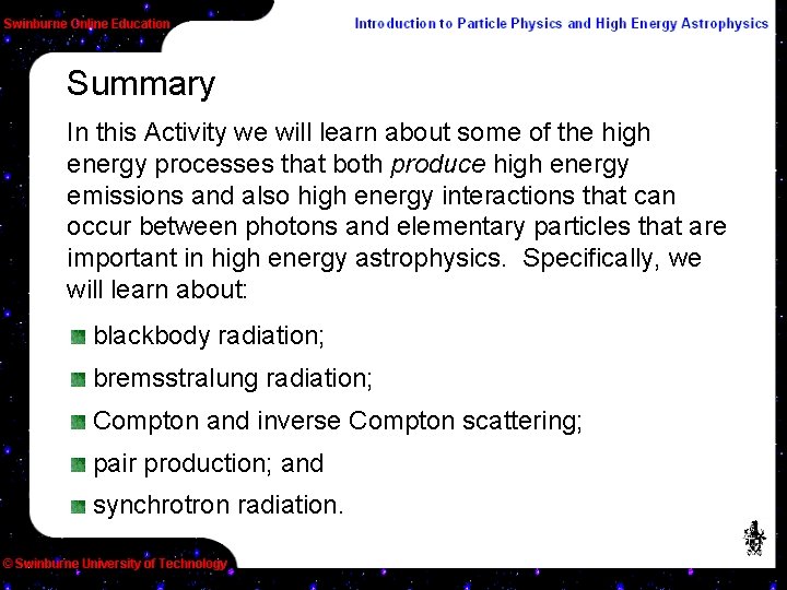 Swinburne Online Education Introduction to Particle Physics and