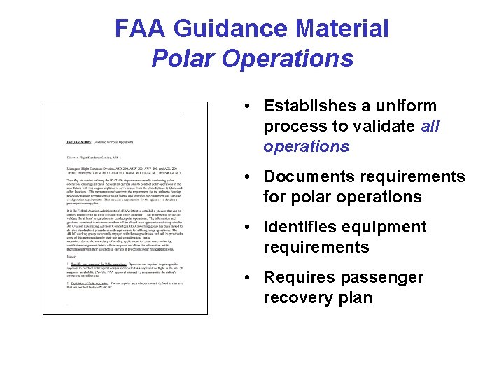 FAA Guidance Material Polar Operations Establishes a uniform