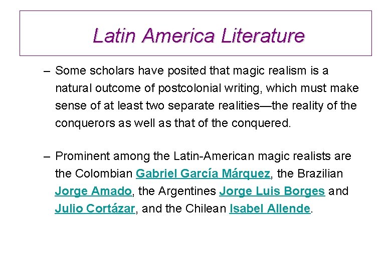 Artistic and Literatury Culture in Spanish America Dra