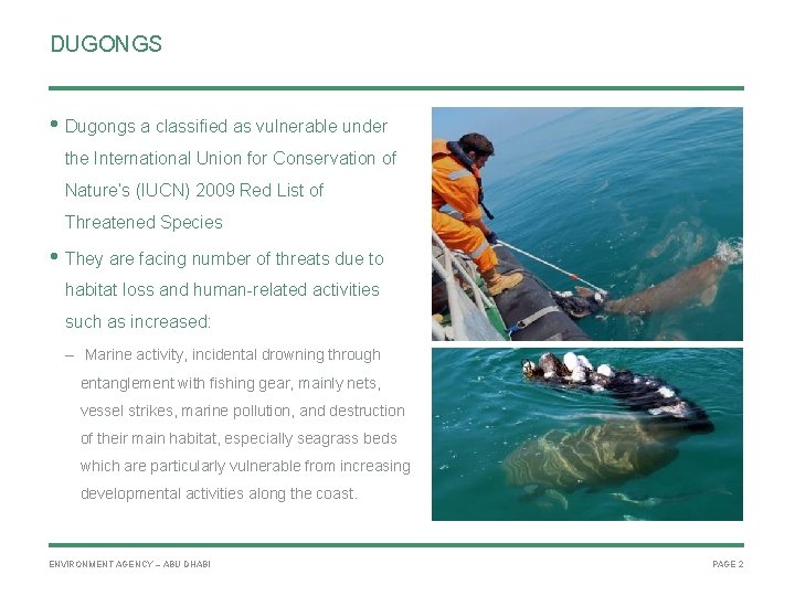 ENVIRONMENT AGENCY ABU DHABI Dugong Conservation through Community