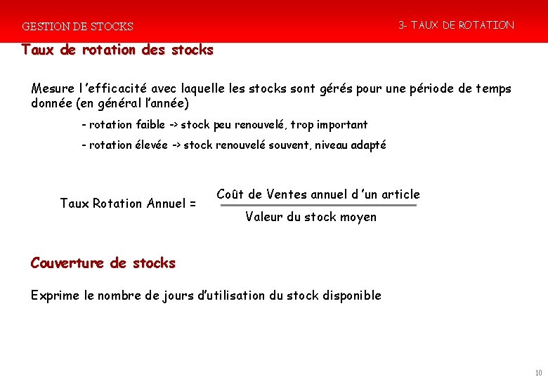 GESTION DE STOCKS Sance 8 La Gestion des