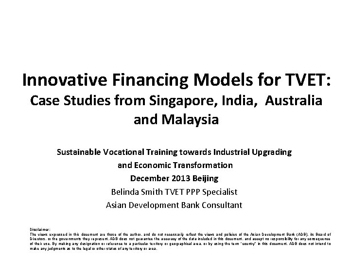 Innovative Financing Models for TVET Case Studies from