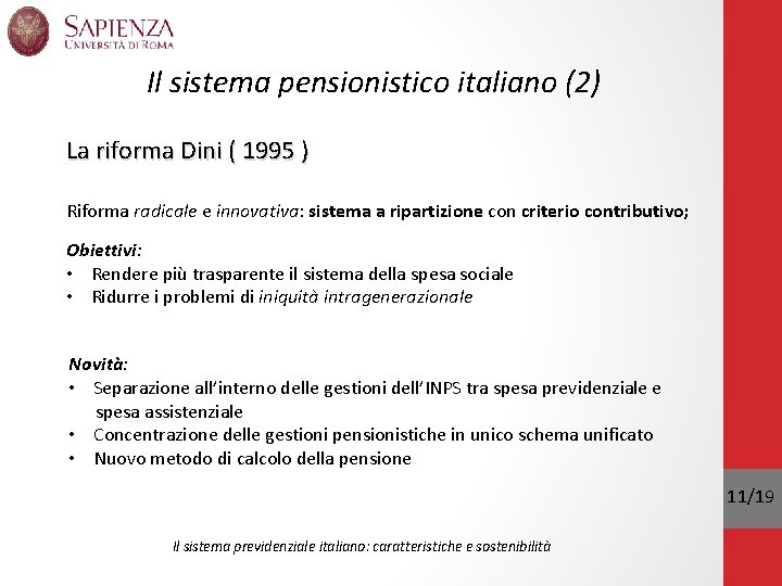Il sistema previdenziale italiano caratteristiche e sostenibilit Autori