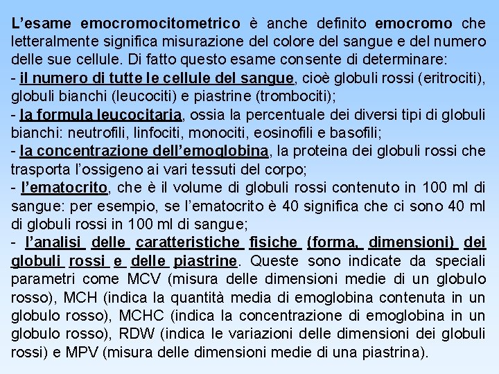 Lesame emocromocitometrico EE tra gli esami di laboratorio