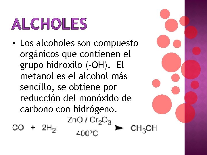 Qumica Orgnica ALCHOLES Los alcoholes son compuesto orgnicos