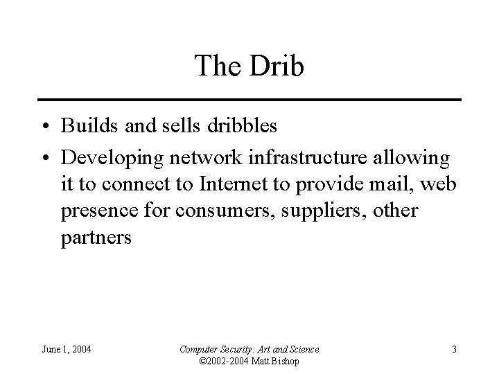Chapter 26 Network Security Introduction to the Drib
