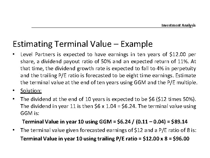 Investment Analysis Lecture 14 Dividend Discount Models contd