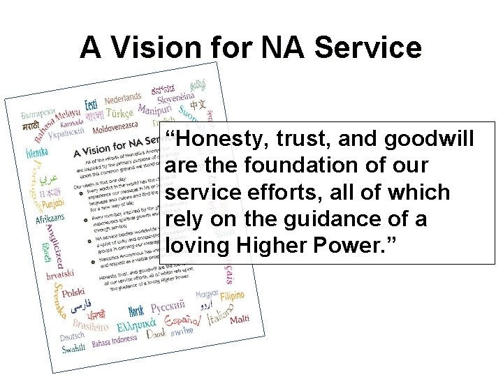 A Vision for NA Service A Vision for