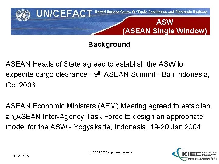 Regional Single Window Initiative Asia UNCEFACT Capacity Building