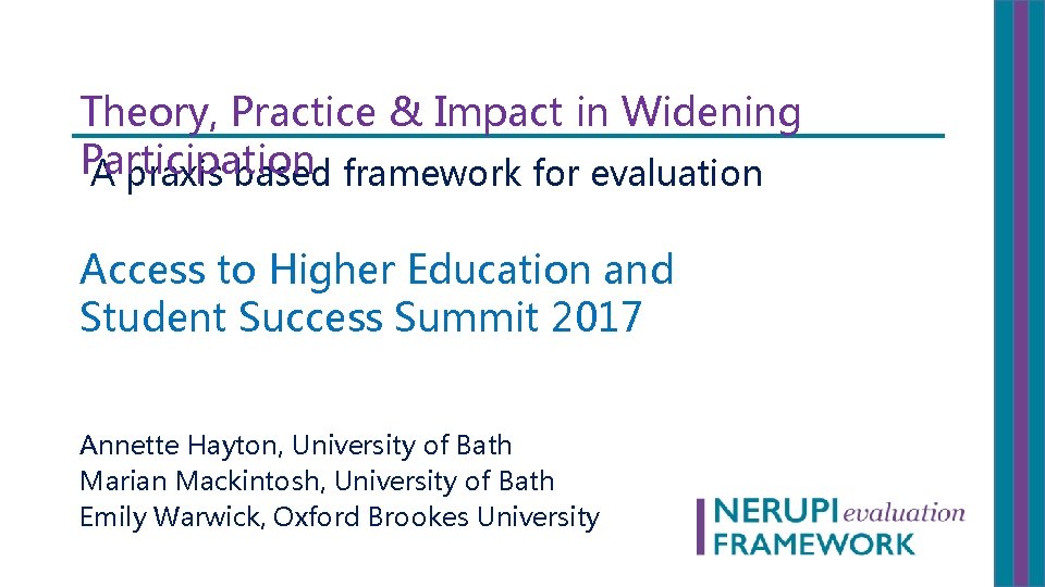 Theory Practice Impact in Widening Participation A praxis