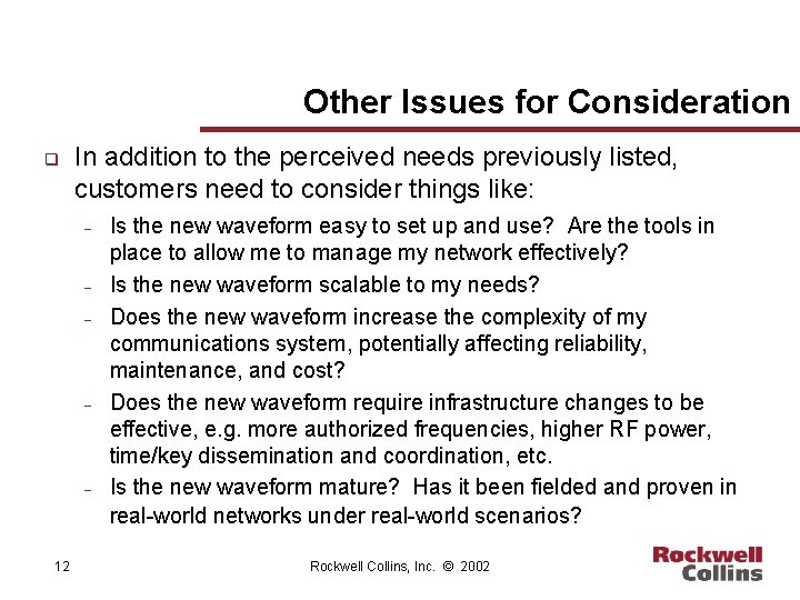 A Qualitative Selection Process for Advanced ALE Waveforms