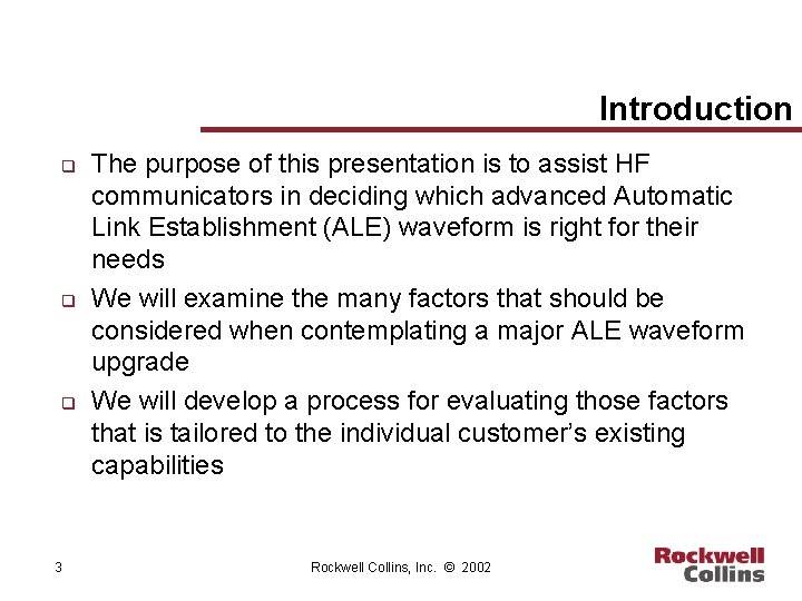 A Qualitative Selection Process for Advanced ALE Waveforms