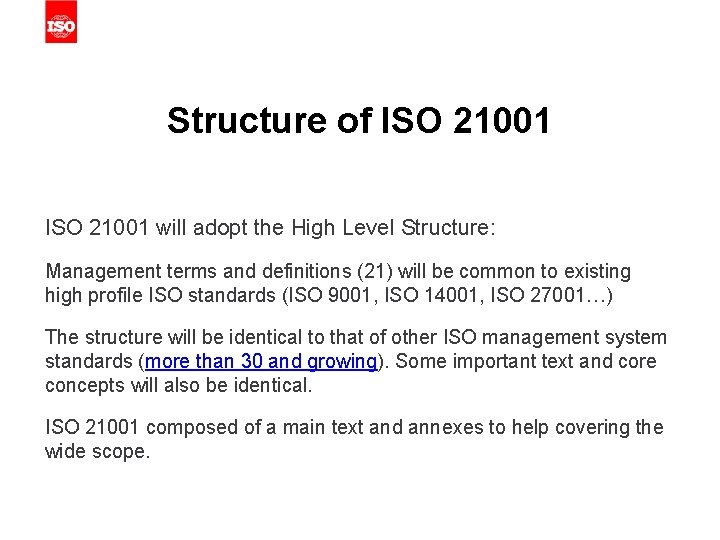 The ISO system and ISO 21001 UM Welcomes