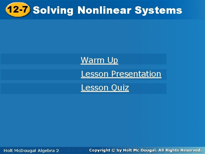 12 7 Solving Nonlinear Systems Warm Up Lesson