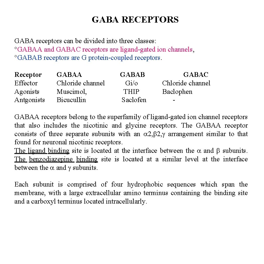 GABA GLYCINE HISTAMINE GABA synthesis GAD catalyzes the