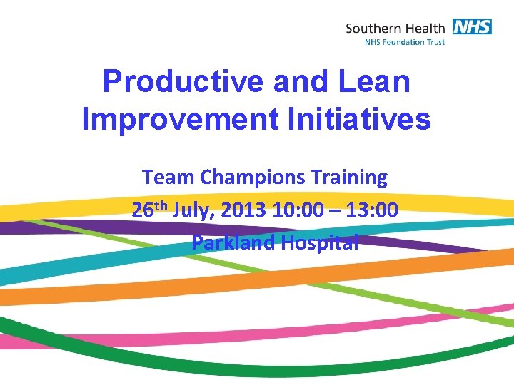 Productive and Lean Improvement Initiatives Team Champions Training