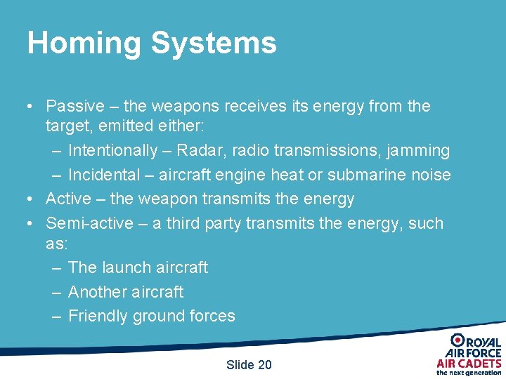 MAS Lesson 2 Military Aircraft Systems Weapon Types