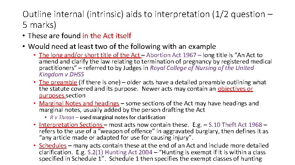 Statutory Interpretation Revision Possible Exam Questions Knowledge and