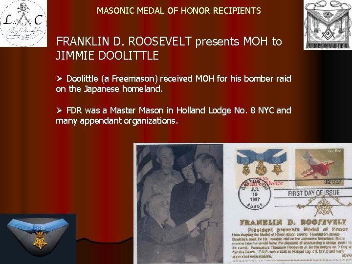 MASONIC MEDAL OF HONOR RECIPIENTS MASONIC MEDAL OF